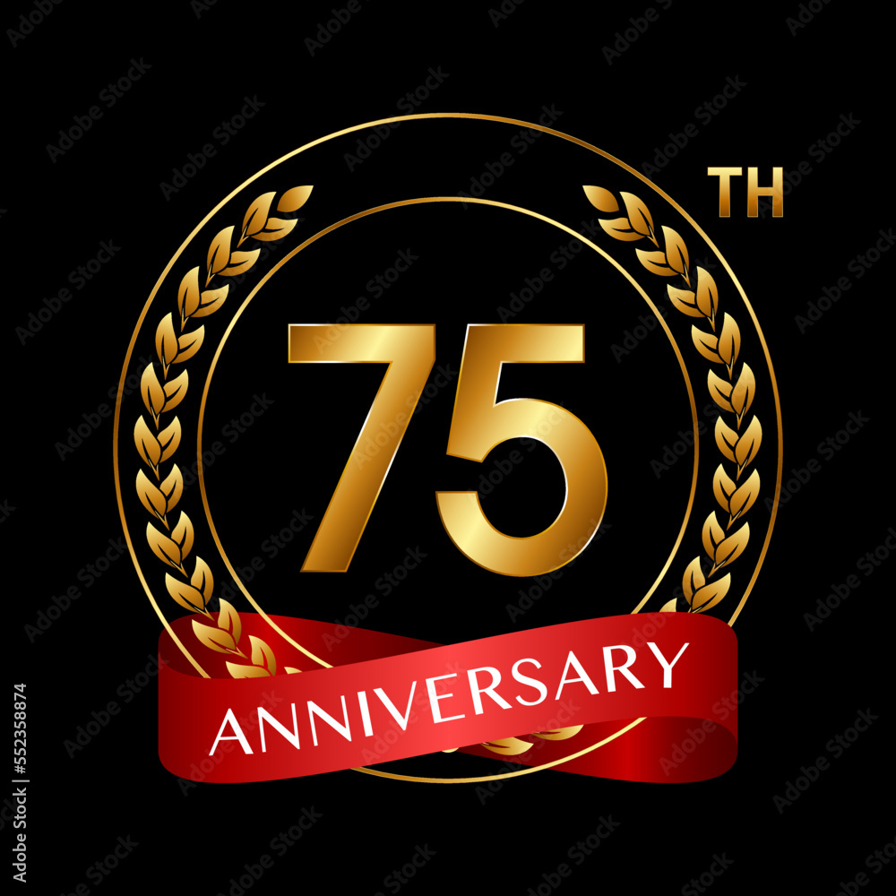 75th Anniversary. Anniversary Logo Design with Laurel Wreath and Red ...