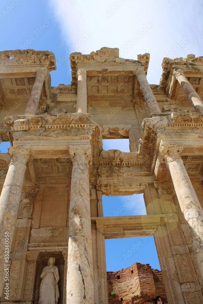 Part of the ancient Roman Library of Celsus in Ephesus, in Selcuk ...