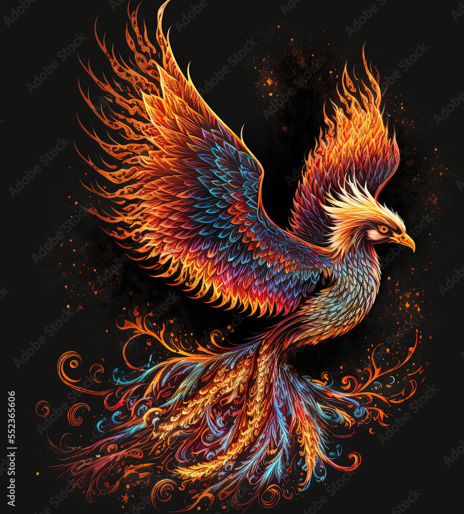 ภาพประกอบสต็อก Phoenix with burning wings and tail. Mythological symbol ...