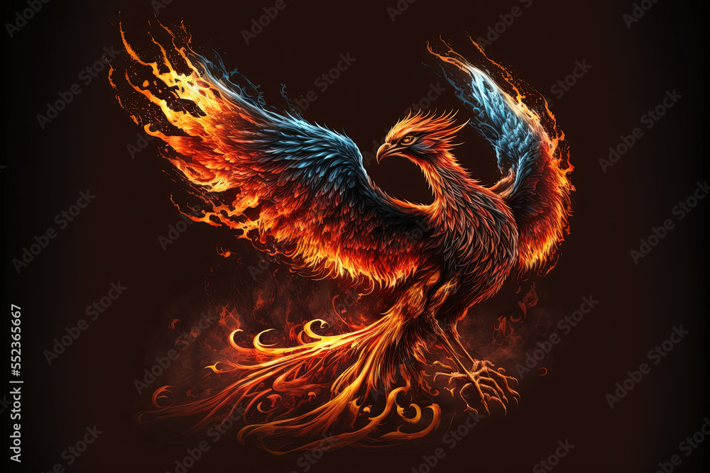 Illustration of a phoenix in fire. Symbol of rebirth. Fenix with ...