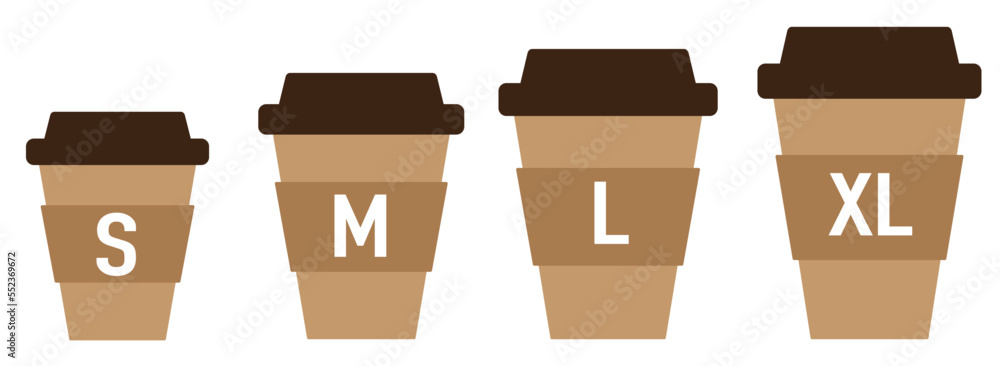 Cup size icon set coffee. Small medium large extra large cup sizes ...