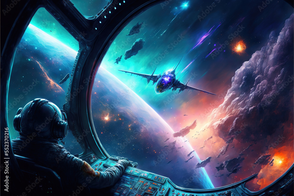 Space Shooter - View from a pilot's cockpit as they soar through a vast ...