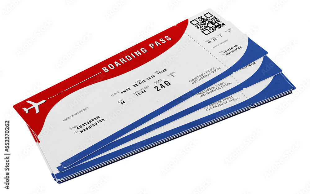 Boarding pass with fictitious numbers and names on transparent ...
