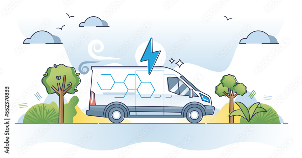 Electric van and logistics company car with electricity power outline ...