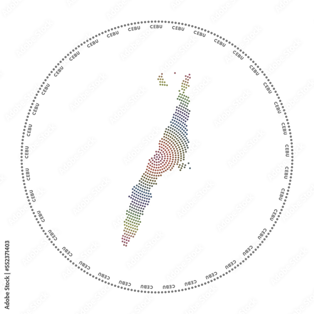 Cebu round logo. Digital style shape of Cebu in dotted circle with ...