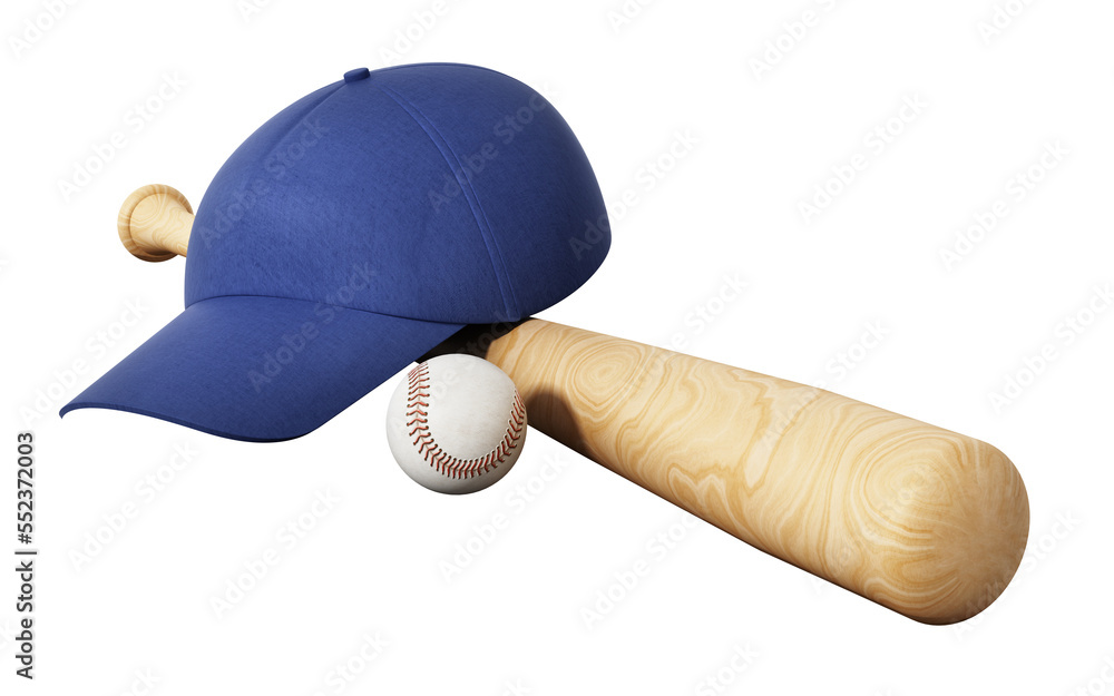Baseball cap, ball and bat on transparent background. Stock ...