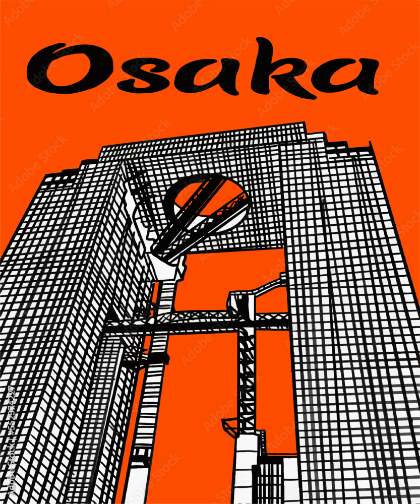 Vector illustration of Asian illustration. Inscription of Osaka ...
