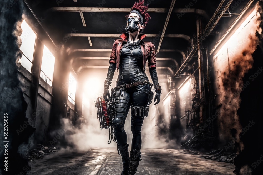 Sexy Steampunk Redhead Woman With Gas Mask Fictional Person Created