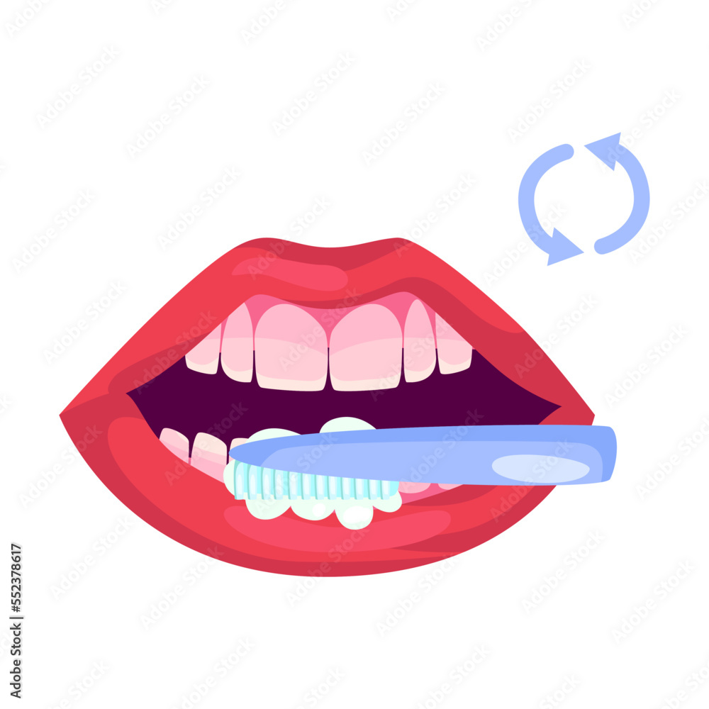Brushing teeth cartoon illustration. Poster with step by step scheme of ...