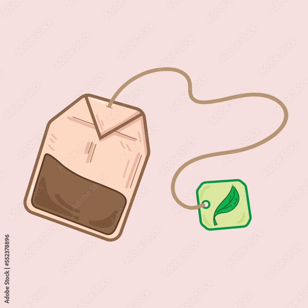 Brown colored tea bag vector illustration with clean line and color ...