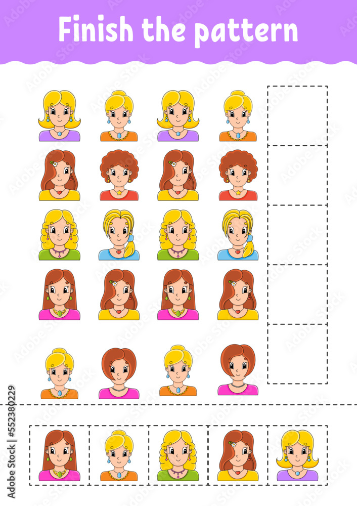 Finish the pattern. Cut and play. Education developing worksheet ...