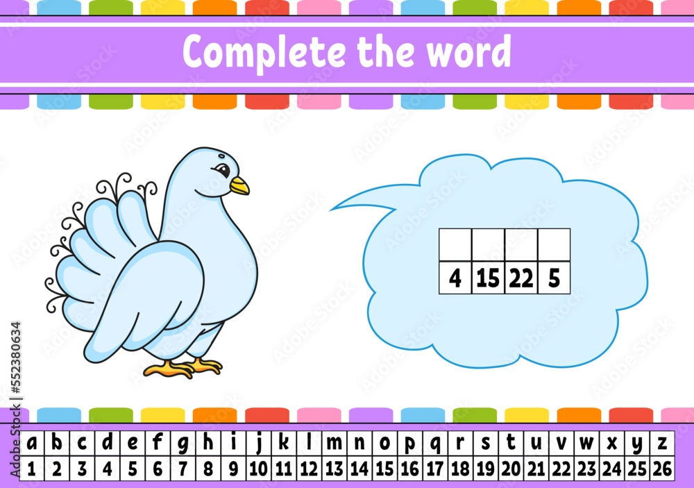 Complete the words. Cipher code. Learning vocabulary and numbers ...