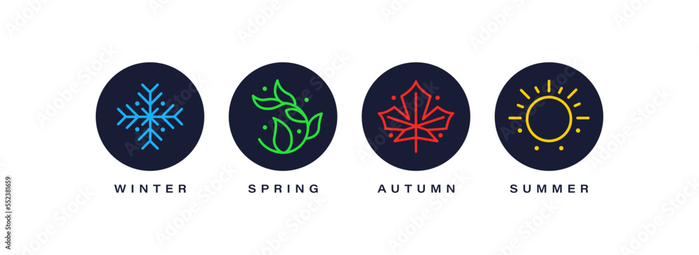 Four season icon logo template vector in round shape with line art ...