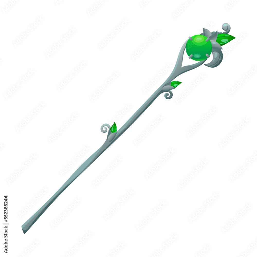 Colorful magic wand for wizard cartoon illustration. Metal magician ...