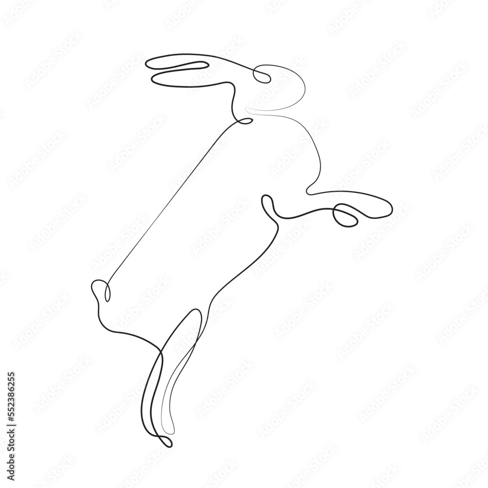 Line art of Wild hare. Modern outline drawing bunny. Easter wrapping ...
