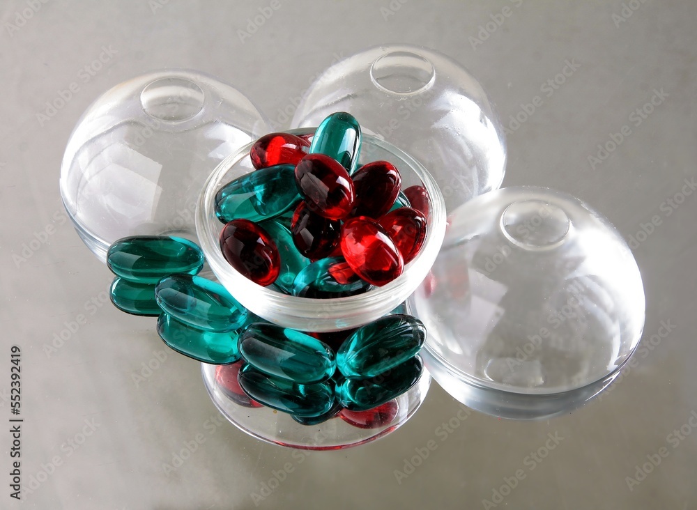 abstractive arrangement of glass objects,multicolor transparent ...