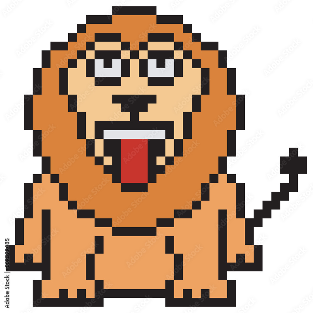 lion Pixel Art isolated on white Background. Vector illustration. Stock ...