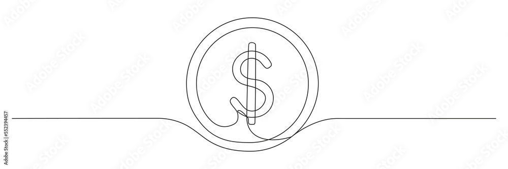 Coin continuous one line drawing art. Money dollar linear symbol ...