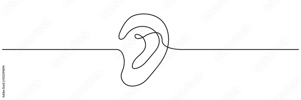 Ear continuous one line drawing. Hand drawn outline hear symbol. Vector ...