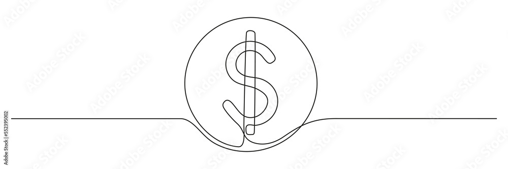 Coin continuous one line drawing art. Money dollar linear symbol ...