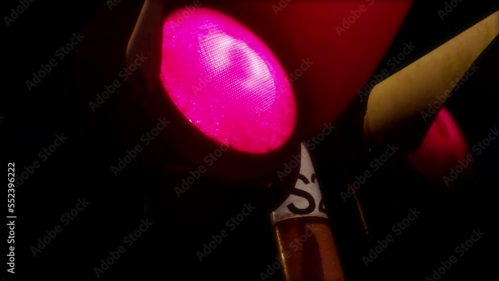 Railway traffic lights flashing red. Train lamp warning. Public ...