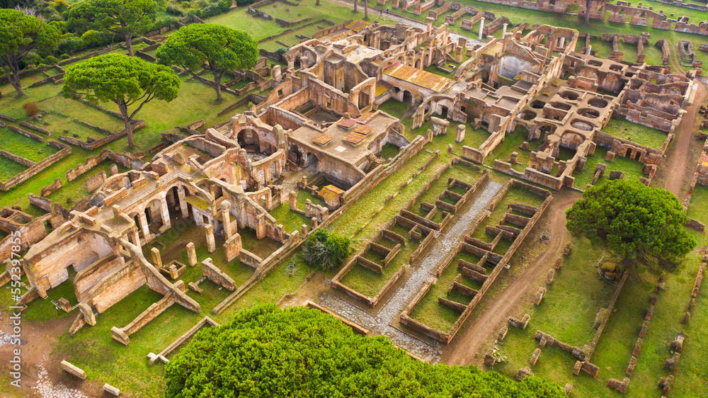Aerial view of Baths of the Seven Sages. These ruins were thermal baths ...