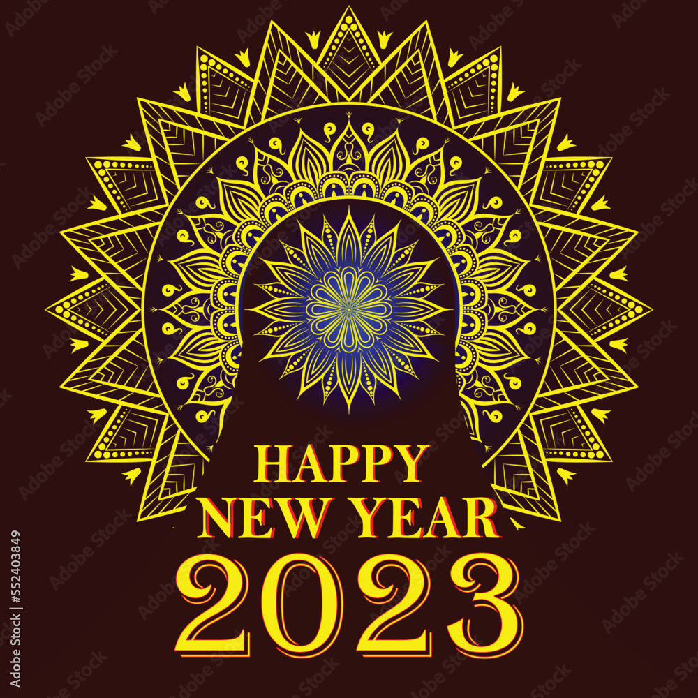 Welcome 2023 banner or poster with mandala art, happy new year 2023 ...