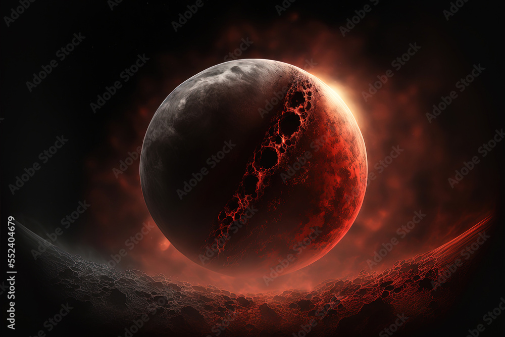 Lunar eclipse. 3d render of red moon in space. Planet mars. Fantasy ...