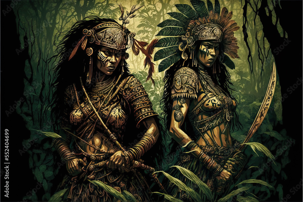 Fierce Amazonian women warriors ready for battle. Matriarchal Amazon ...