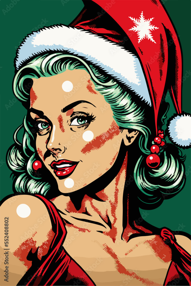 Sexy Pop art Santa girl. Pin up Santa girl.Vector illustration for a ...