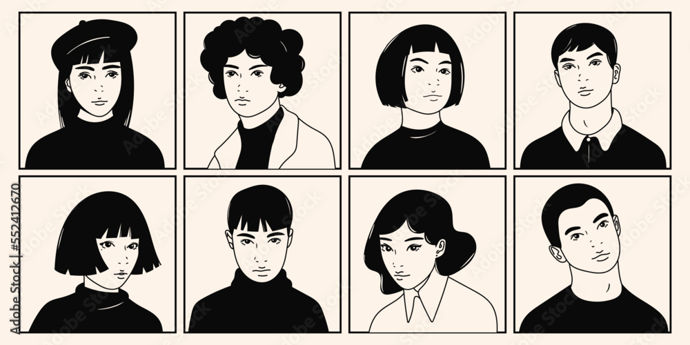 Portraits of Teenage boys and girls. Young people look at the camera ...