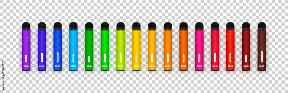 Disposable electronic cigarettes placed by the color of the rainbow. E ...