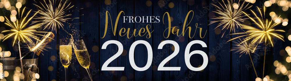 Frohes neues Jahr 2026 Silvester Neujahr Feiertag Grußkarte lang Banner ...