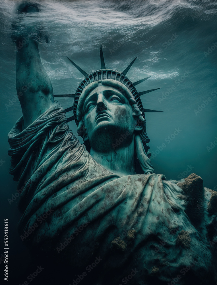United States in distress concept image with Statue of Liberty ...