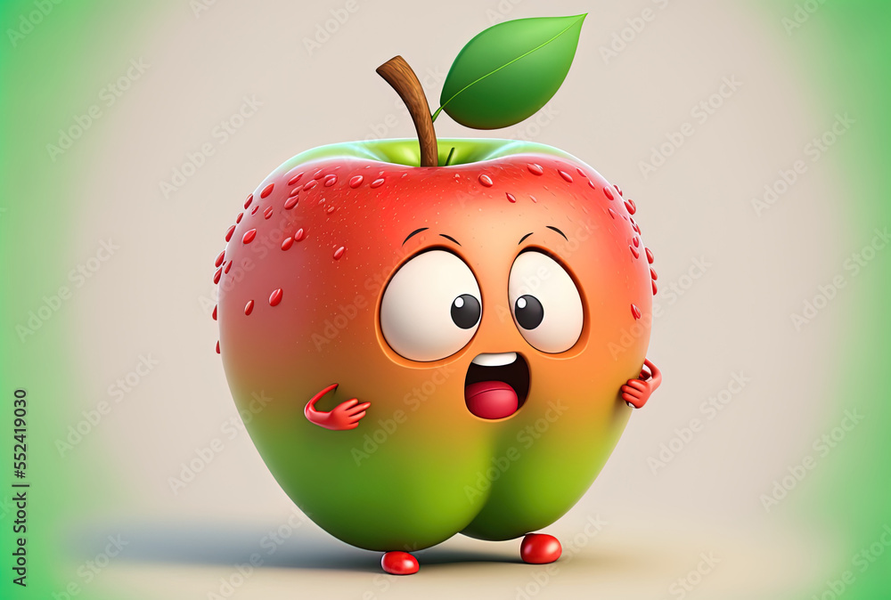 An animated apple greeting you. Isolated cartoon fruit figure for ...