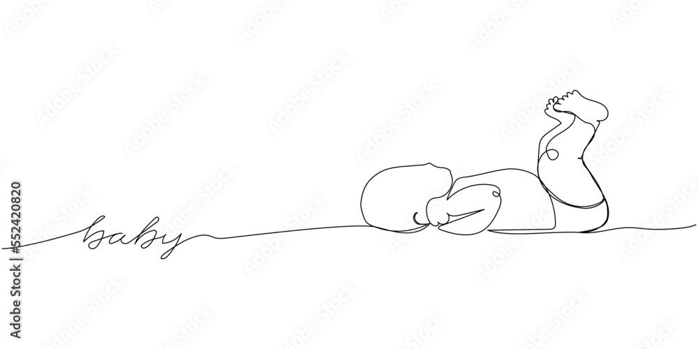 Newborn one line art with an inscription baby. Continuous line drawing ...