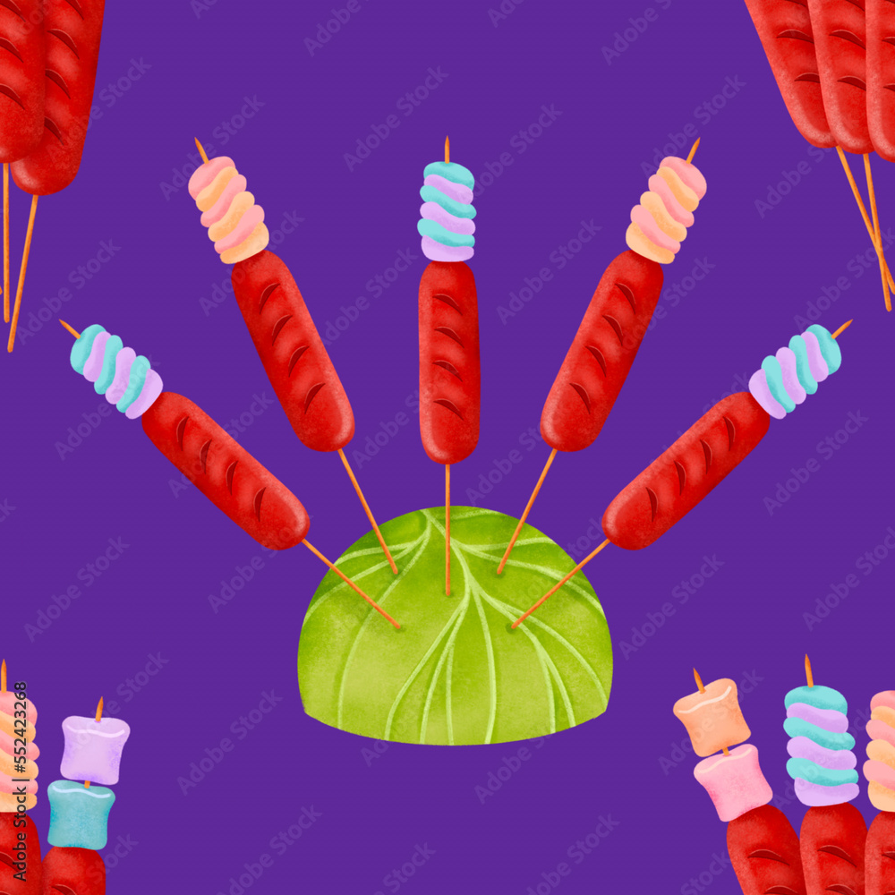 Filipino hotdog twisty marshmallow sticks stuck on cabbage and bunch of ...
