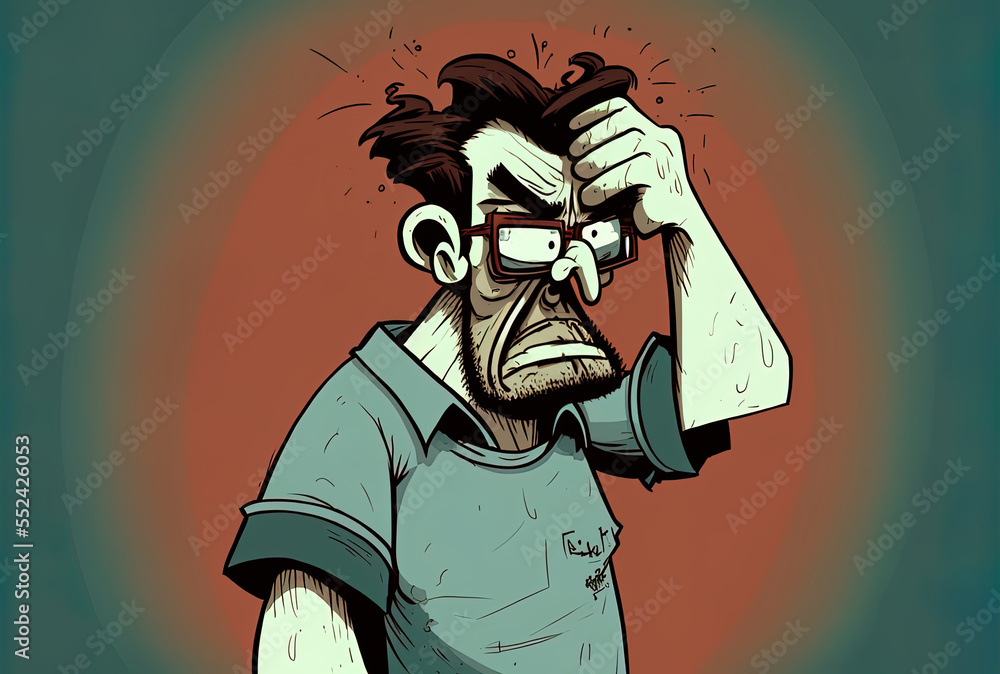 side view with hands over eyes and a dejected, angry, and dissatisfied ...