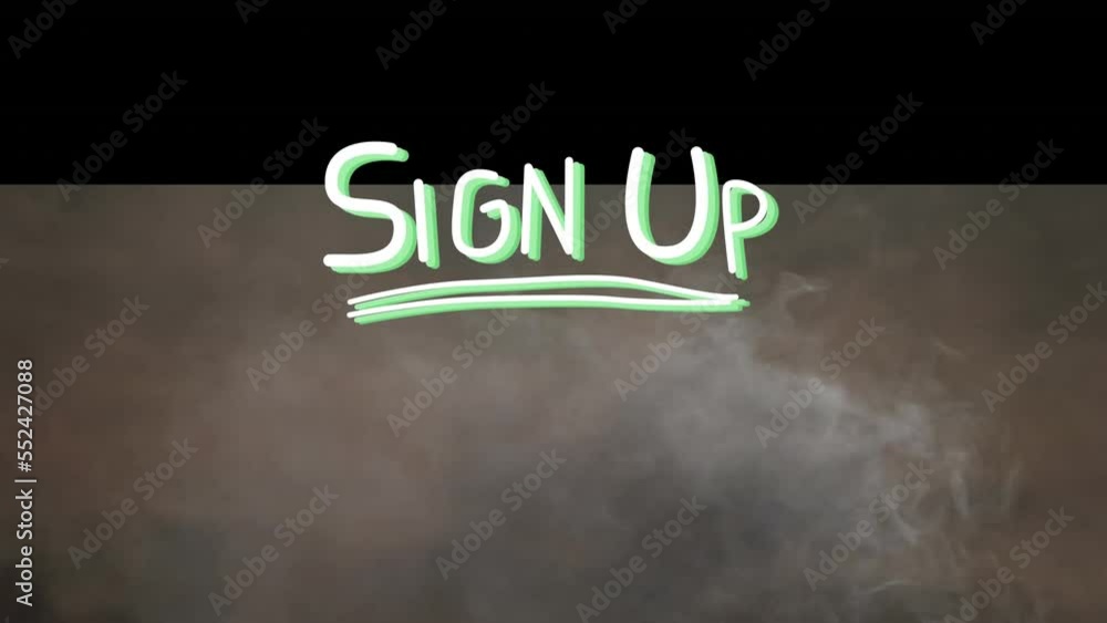 Animation of sign up text with lines over moving fire and smoke over ...