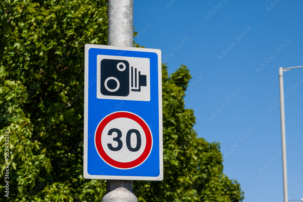 30 sign warning of speed cameras Stock Photo | Adobe Stock