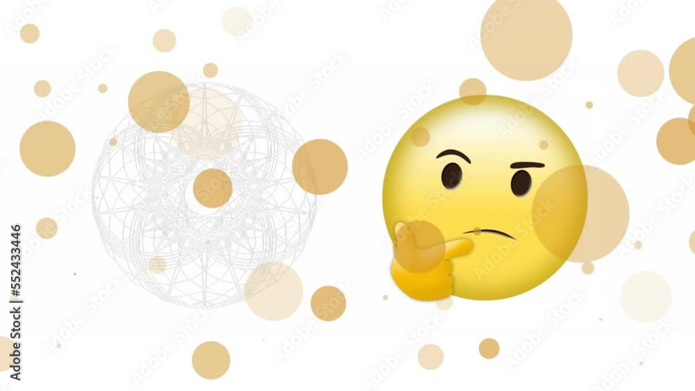 Animation of spots over emoji icon and shapes on white background Stock ...