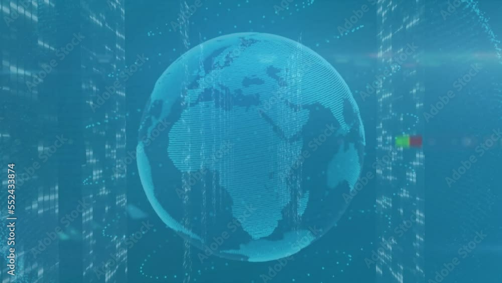 Animation of rainbow lens flare and 5g text over globe and screens of mosaic squares Stock Video ...