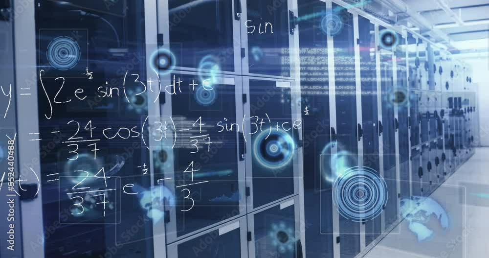 Animation of mathematical equations, lens flare and infographic ...