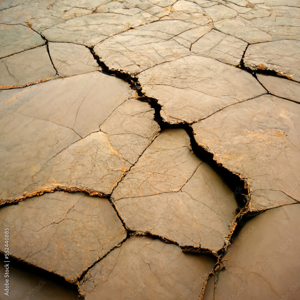 Cracked ground surface. Cracked pavement after a volcanic eruption ...