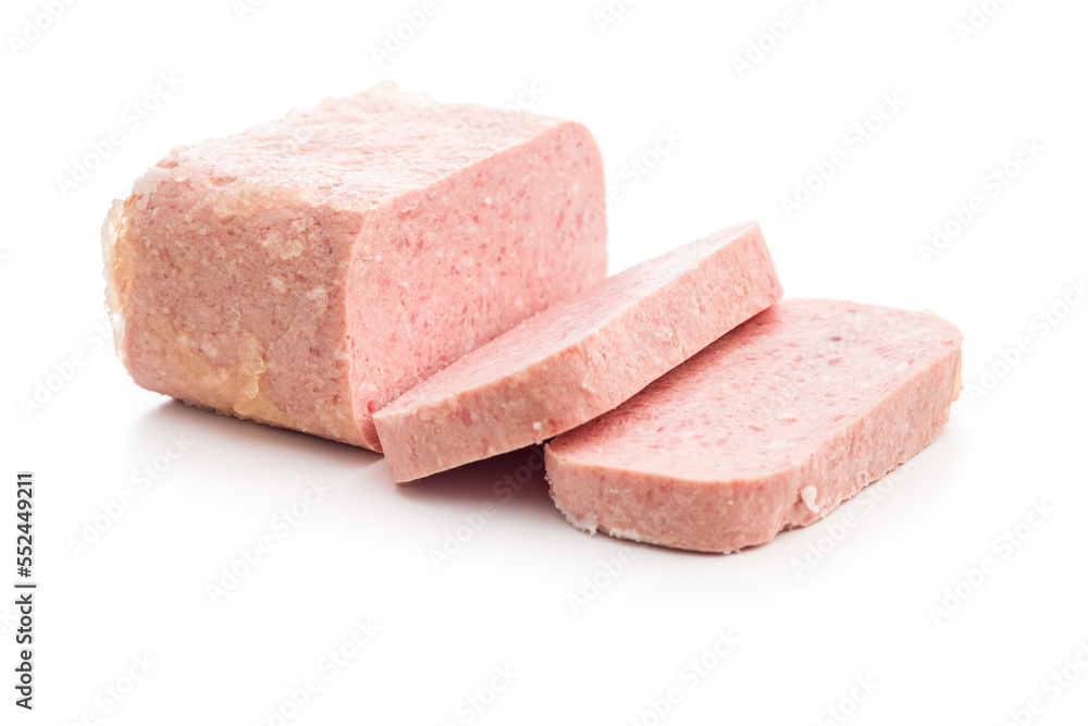 Luncheon meat isolated on white background. Stock Photo | Adobe Stock