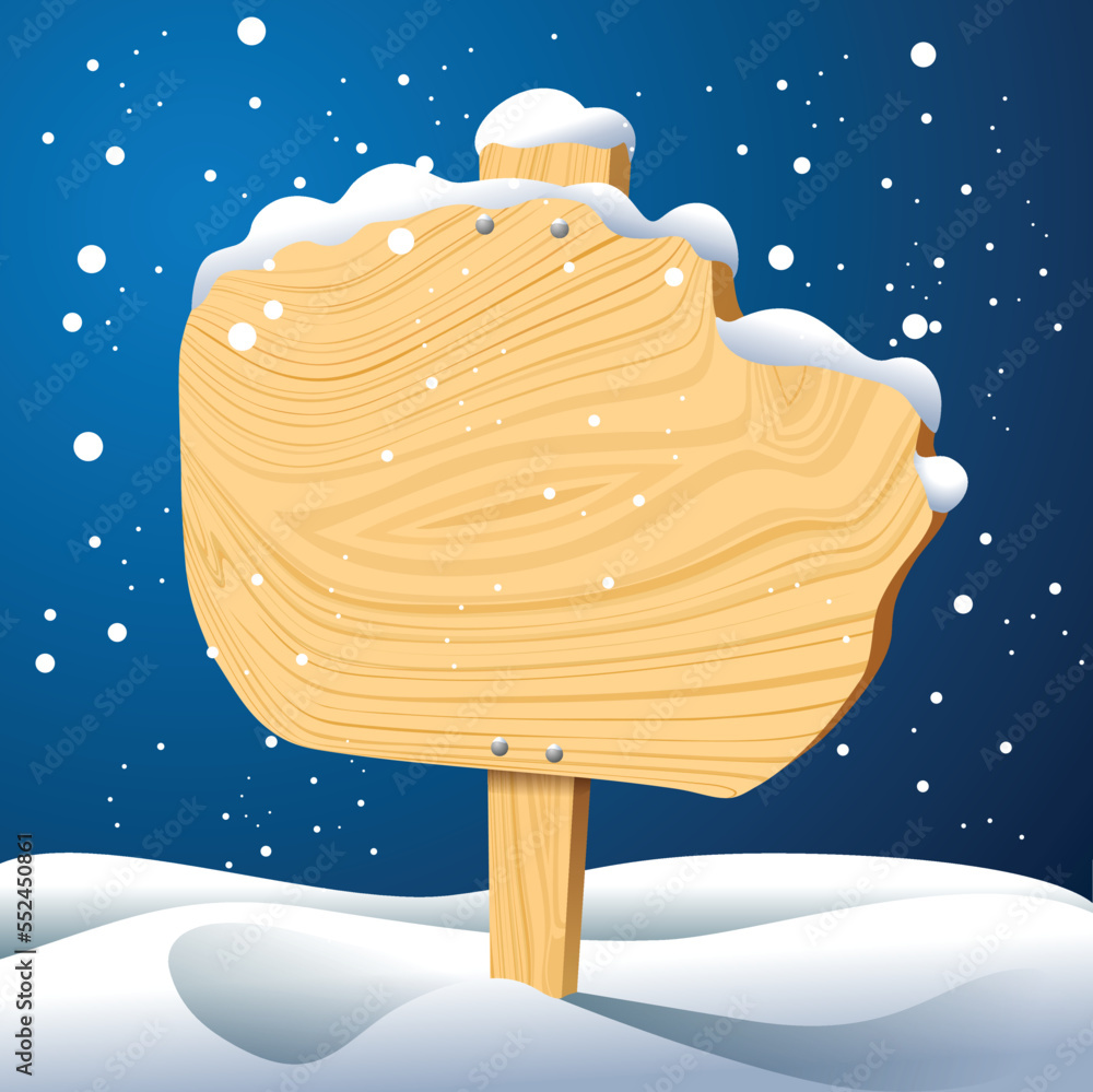 Wooden signboards - empty sign board with snow - winter banner ...