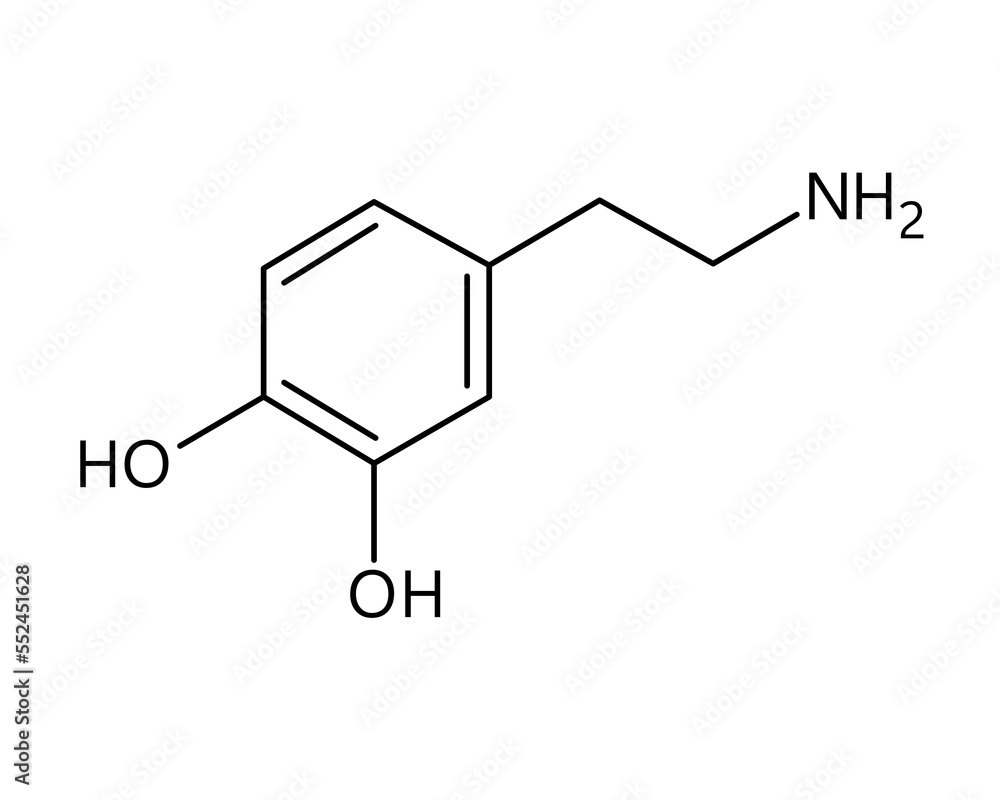 Dopamine molecular structure. Dopamine is neurotransmitter with ...