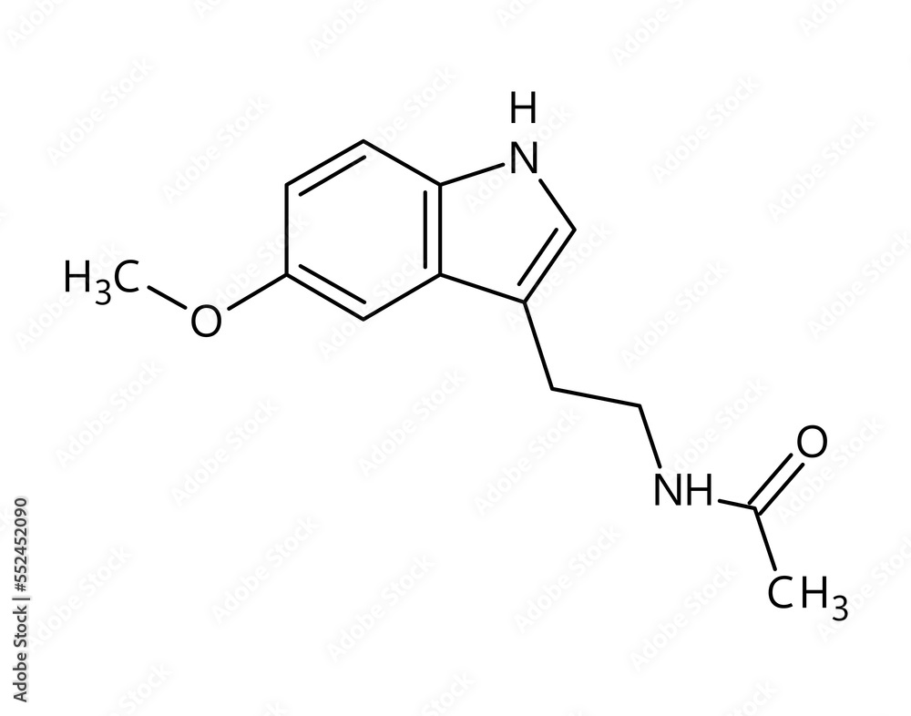 Vetor de Melatonin molecular structure. Melatonin is a hormone controlling sleep-wake cycle ...