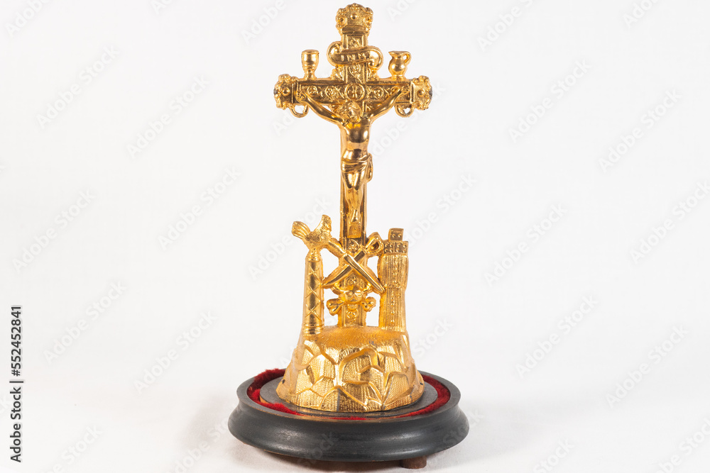 Poster Gold Altar Crucifix Jesus Christ On Cross With Skull ...