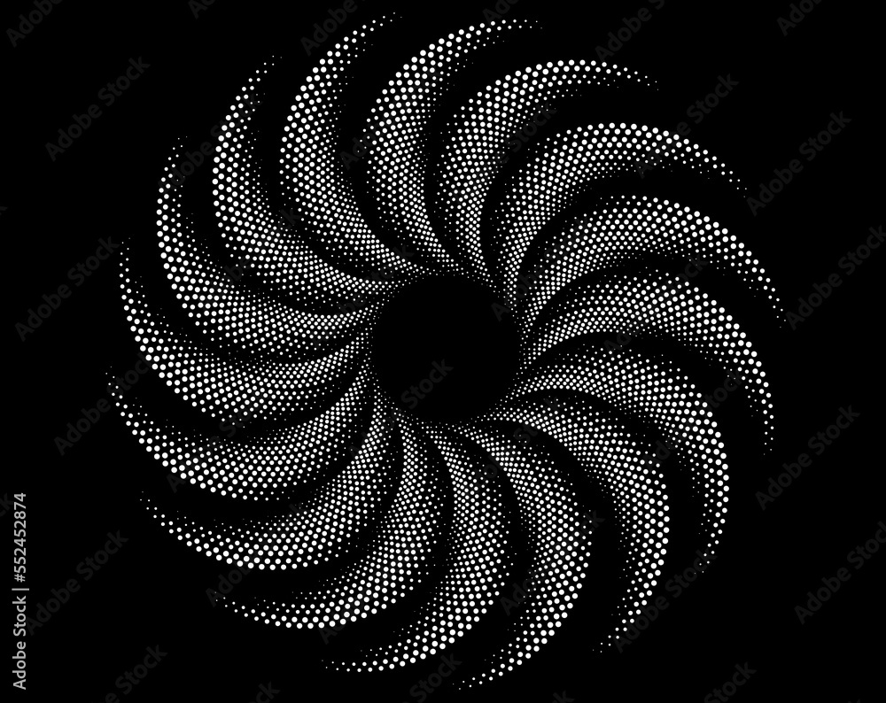 White halftone dots in vortex form. Geometric art. Trendy design ...